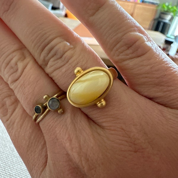 Bangle Bracelet With Honey Amber Stone, Gold Plated Statement Amber ...