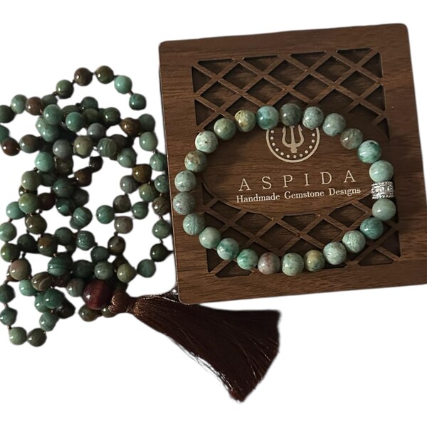 Real Jade Gemstone Mala Spiritual Necklace, Hand Knotted 108 Mala Beads ...