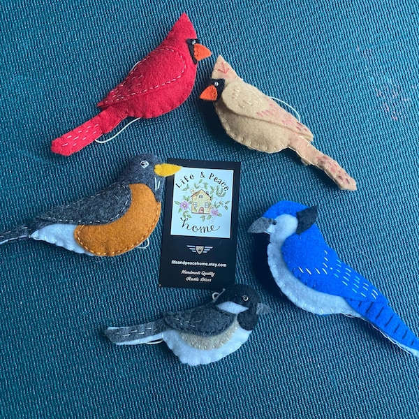 Felt Bird Collection Set of 6 Handmade Birds Ornaments Christmas Soft ...