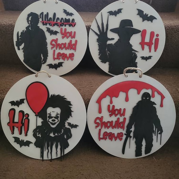 Horror Characters Door Sign Svg, Halloween Door Hanger Svg, Halloween ...