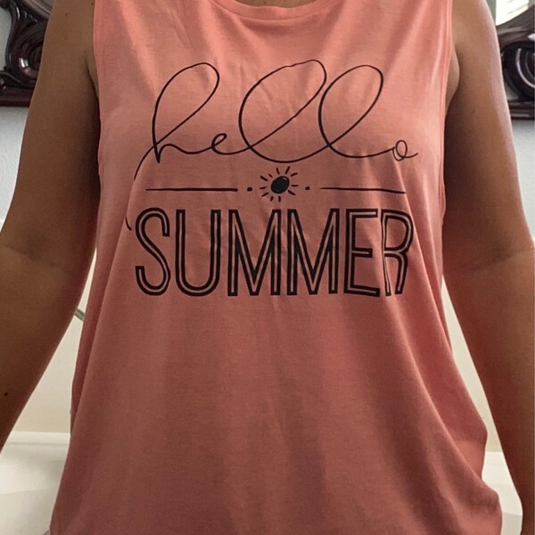 Hello Summer Tank, Summer Tank, Muscle Tank, Womens Tank, Tank Top ...
