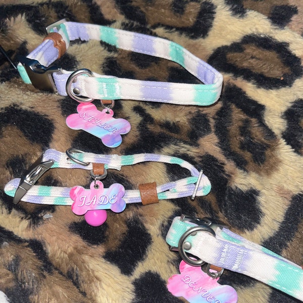Pink Watercolor Pet ID Tag, Personalized Pet Tag, Cat ID Tag, Dog Name ...