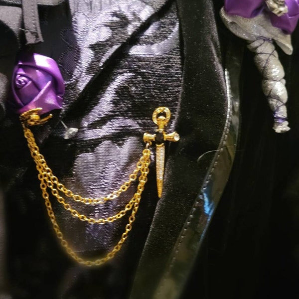 Gold Music Note Clef Triple Chain With Rose Brooch Boutonniere Music ...