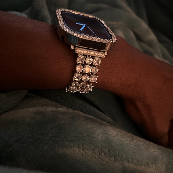 Silver Apple Watch Case Large 3.5mm Lab Diamonds Bezel Apple Watch ...