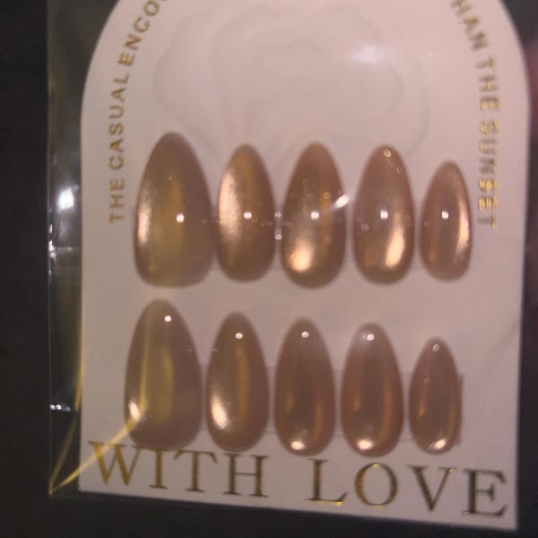 Luxury Shiny Sunset Champagne Galaxy Aurora Cat Eye Press on Nails ...