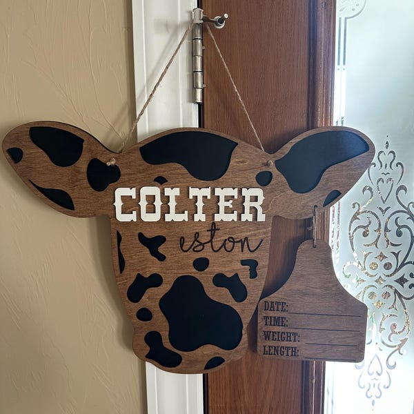 Baby Boy Cow Birth Stats Sign / Nursery Announcement / Cattle Tag ...
