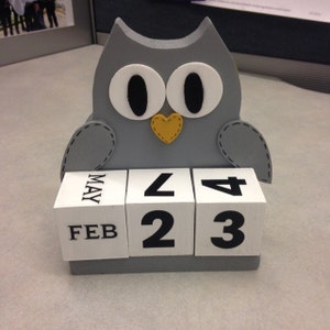 Owl Calendar Perpetual Wood Block Grey Owl Decor - Etsy