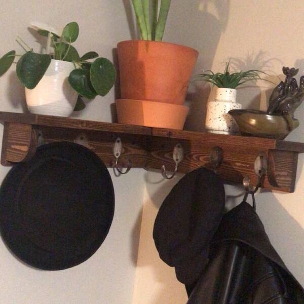6 Spoon Hooks Coat Rack With 18 Inch Corner Shelf in Any Color Recycled ...
