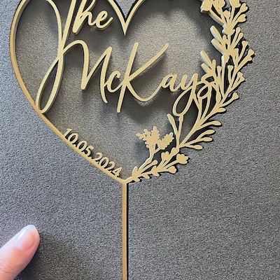 Gold Cake Topper With Heart, Heart Cake Topper, Wedding Cake Toppers ...