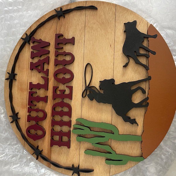 Western Cowboy Roping Calf Name Sign, Personalized Nursery Round Sign ...