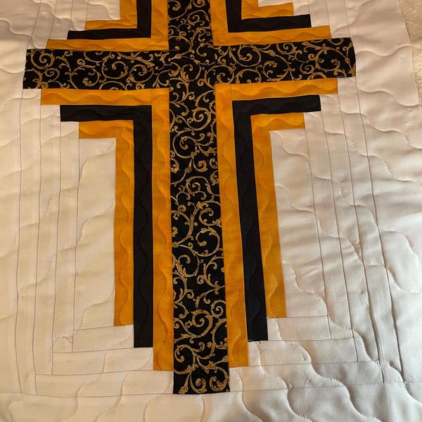 Handmade Christian Cross Quilt: Log Cabin Prayer Banner, Church Decor ...