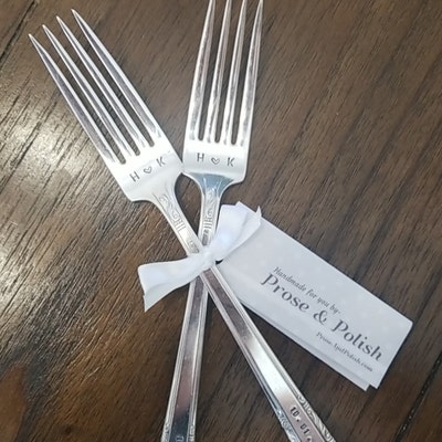 Personalized Wedding Forks Hand Stamped With Initials & - Etsy