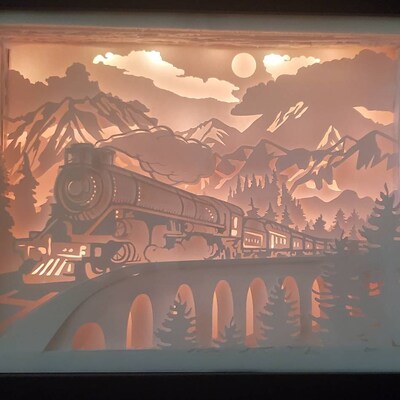 Old Train 1 Shadow Box Files, Paper Cut Light Box Template Files ...