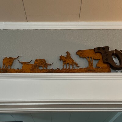 Team Roping Horse and Cattle Metal Art Hand plasma Cut Handsaw Wall ...