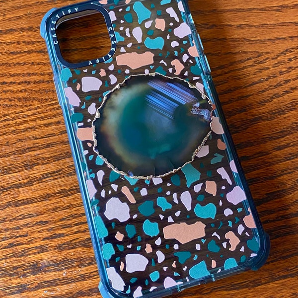 Customized Pop Sockets GREEN With Gold / Copper Plated Gemstone Pop Out ...
