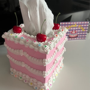 Vintage-style Pink, Blue, and Purple Fake Cake Tissue Box With Cherries ...