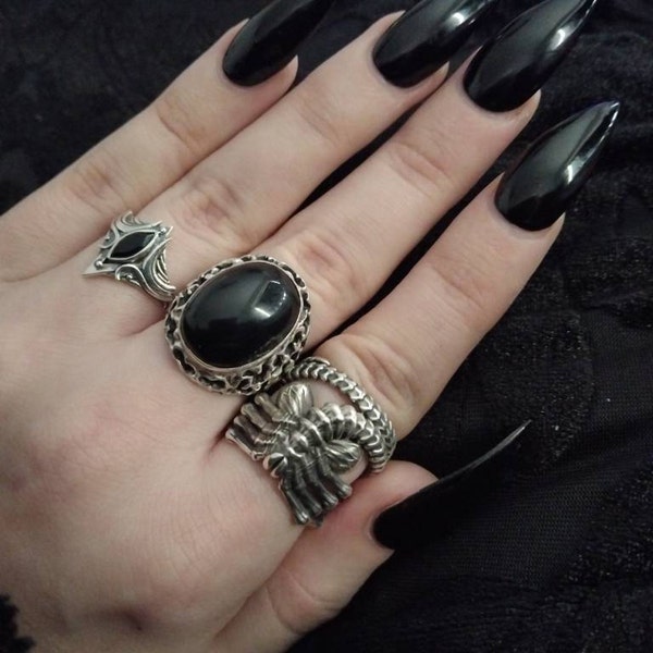 Genuine Black Onyx Ring* Handmade Gothic Black Onyx Ring* Unique Gift ...
