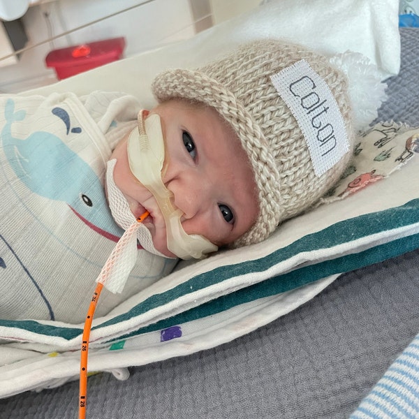 Personalized Preemie Hat, Hand Knit NICU Baby Beanie - Etsy