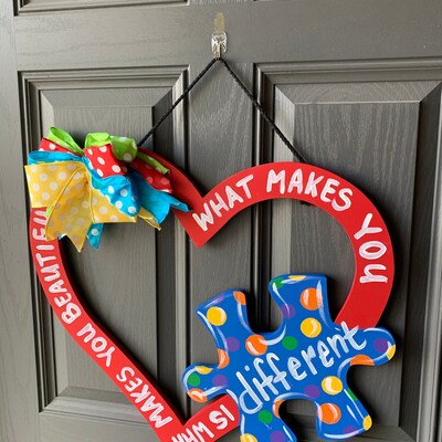 Autism Sign, Door Hanger, Wall Decor, Personalized Gifts, Wreath ...