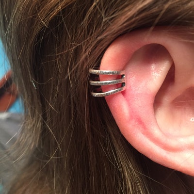 Ear Cuff, Triple Ear Cuff, Hammered Solid Sterling Silver,oxidised or ...