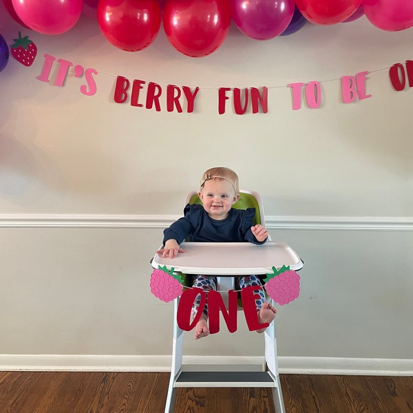 Berry First Birthday Banner: Pink & Red Cardstock Party Decor - Etsy