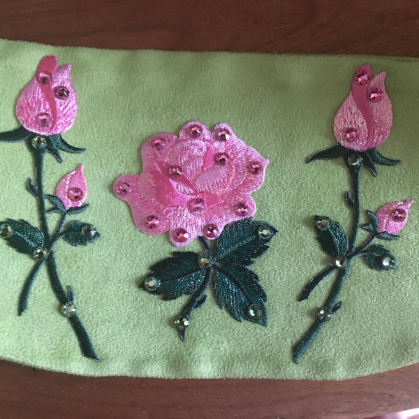 Rose - Pink Rosebud - Gardening - Shimmering Embroidered Iron on ...