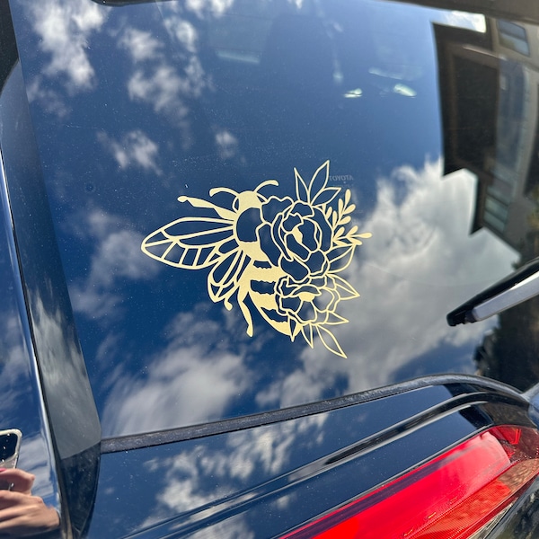 Bee and Flowers Decal, Bee Decal, Floral Decal, Floral Bee Sticker ...