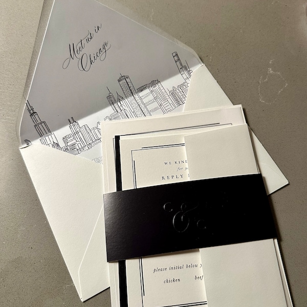 Printed Chicago Skyline Envelope Liners for A7, A9, Square Envelope ...