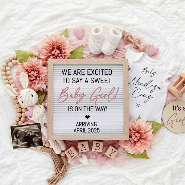 Girl Pregnancy Announcement Digital Baby Announcement Girl Gender Reveal Social Media Reveal ...