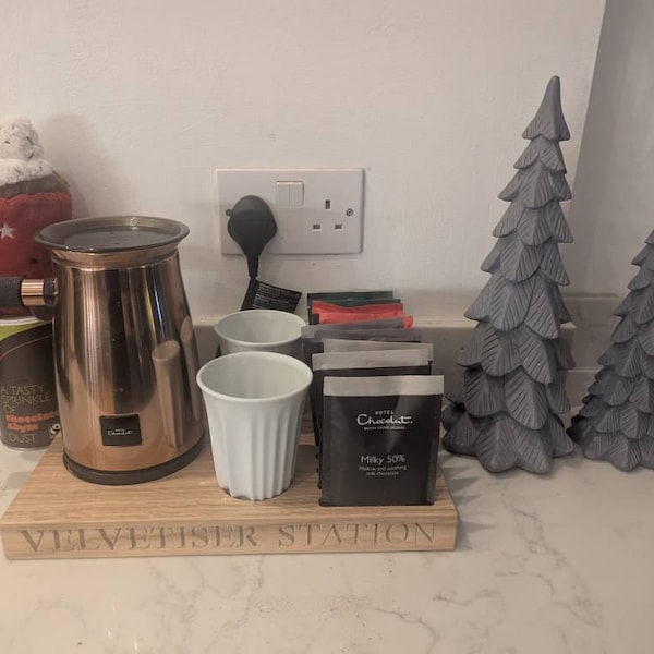 Personalised Oak Hot Chocolate Storage Board, Handmade Velvetiser ...