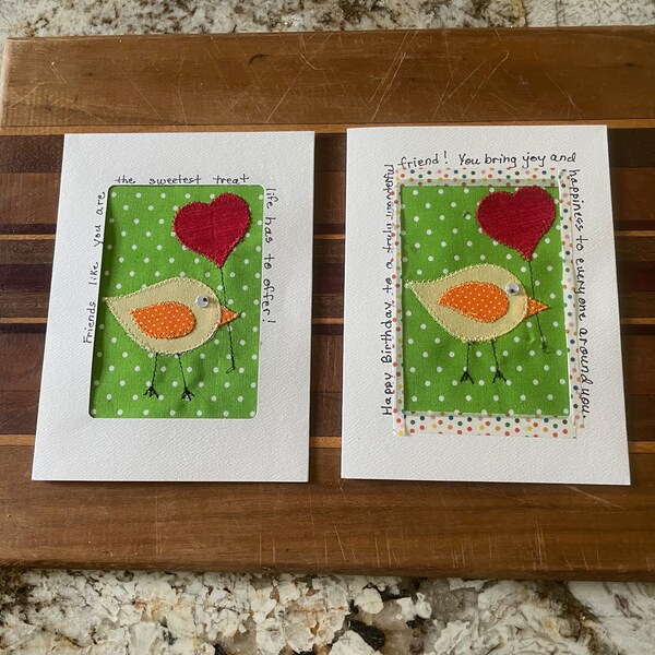 Quilted Postcard Pattern-fabric Postcard Pattern-bird With Heart - Etsy