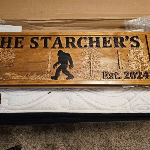 Personalized Sasquatch Wood Sign, Custom Carved Cabin Gift Man Cave ...