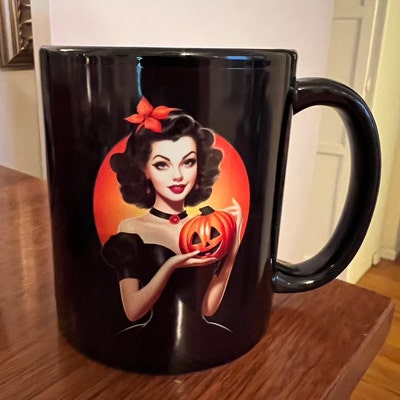 Vintage Halloween Pumpkin Pinup Black Coffee Mug - Etsy
