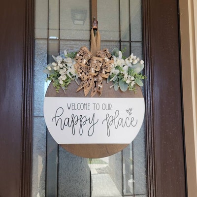 Front Door Decor Welcome to Our Happy Place Year Round Wreath Welcome ...