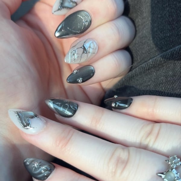 Dark Red Press on Nails, Gothic Punk Rock Nails, Long Stiletto Nails ...