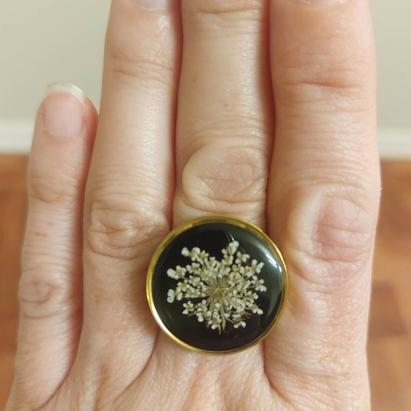 Wild Carrot Ring, Dried Flower Ring, Women Jewelry, Gold Ring, Handmade ...