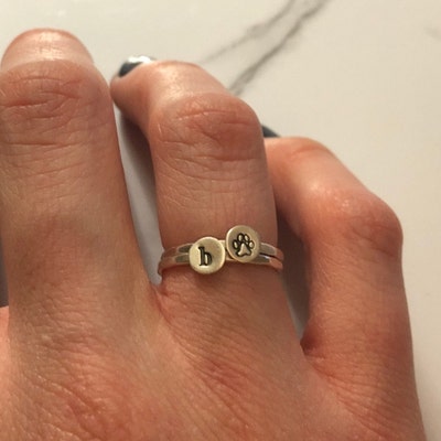Paw Print Rings, Custom Block Initial Paw Print Rings, Sterling Silver ...