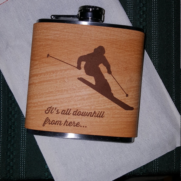 Ski Flask & Snowboard Flasks With Hand Dyed Engraved Leather Wrap ...