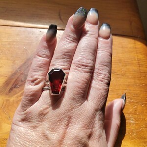 Red Garnet Ring Coffin Ring 925 Solid Sterling Silver - Etsy