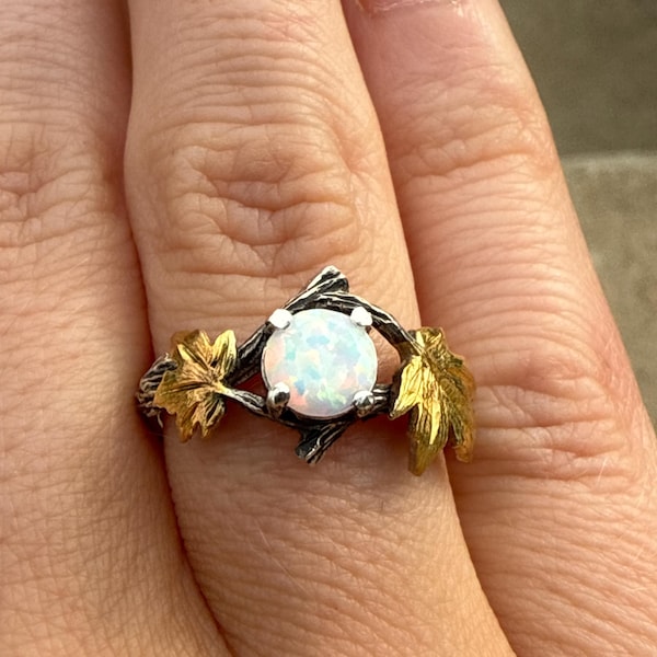 Natural Peridot Tree Branch Silver Ring, Twig and Leaf Ring, Women's ...