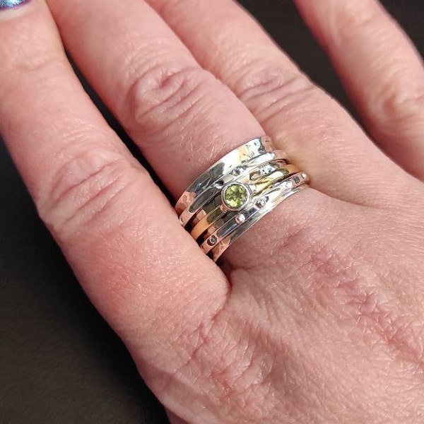 Spinner Ring, Peridot Ring, Sterling Silver Ring, Fidget Rings, Anxiety ...