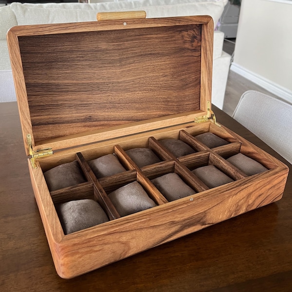 Walnut Watch Box With Drawer, Personalized Watch Case (for 6, 8 or 10 ...