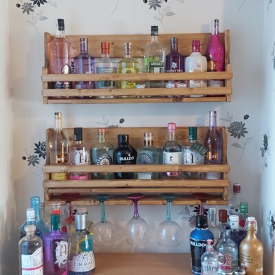 Handmade Bespoke Reclaimed Wooden Gin Rack and Floating Bottle Shelf ...