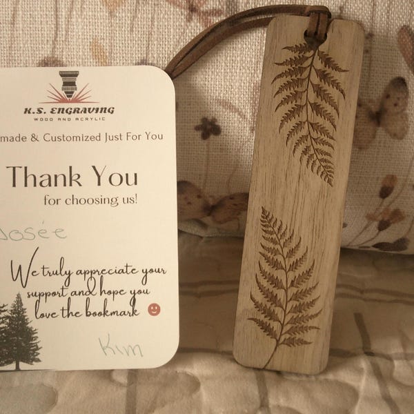 Fern Leaf Wooden Bookmark, Personalized Reading Accessory, Engraved ...