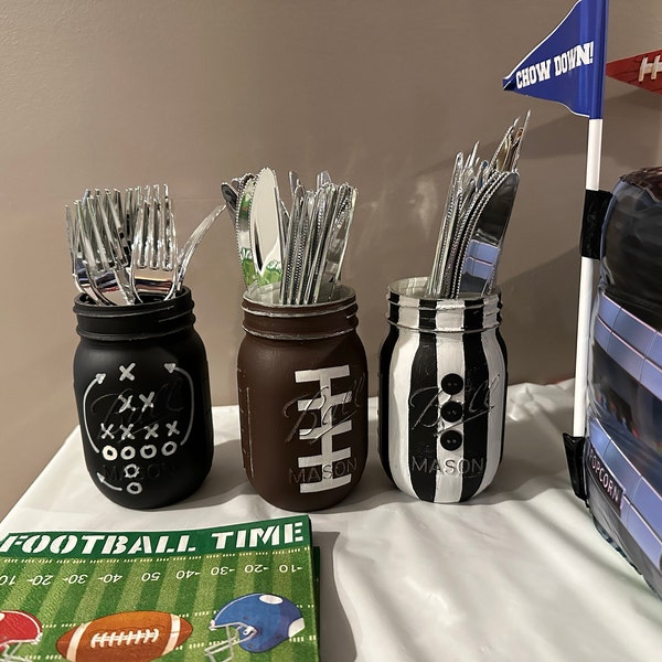 Football Mason Jars - Football Party Mason Jar Set - Boys Party ...