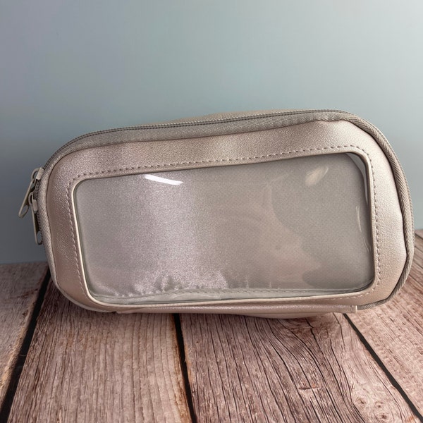 ITA Vegan Leather Pencil Pouch and Cosmetic Case W Clear Vinyl Window ...