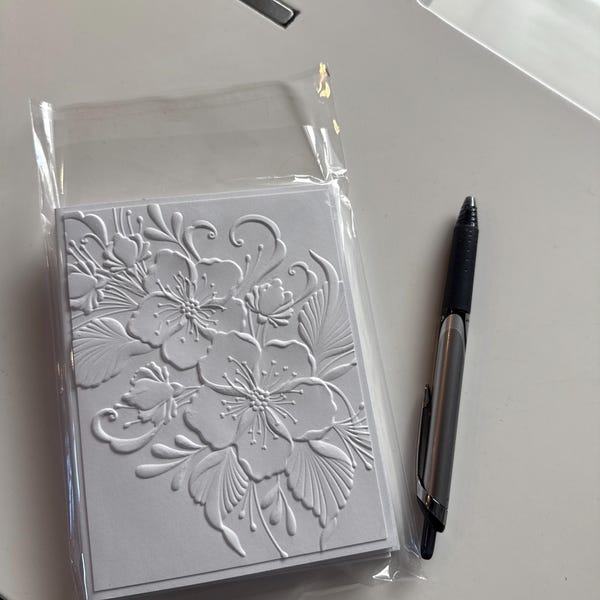 Embossed Floral Greeting Card Set: Handmade Deckled Edge Cards - Etsy