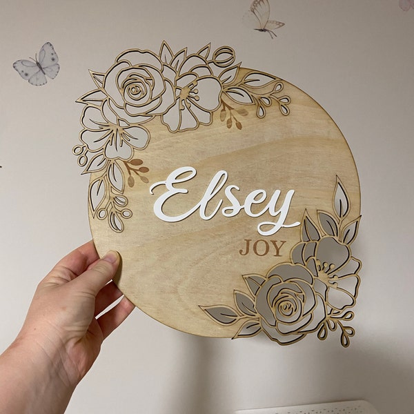 Personalised Floral Name Sign - Custom Name Plaque - Nursery / Baby ...