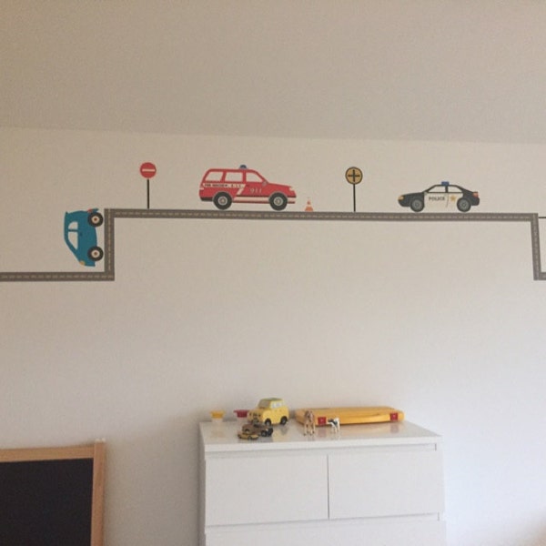 Wall Decals Cool Cars & Straight Gray Road, Removable and Reusable Eco ...