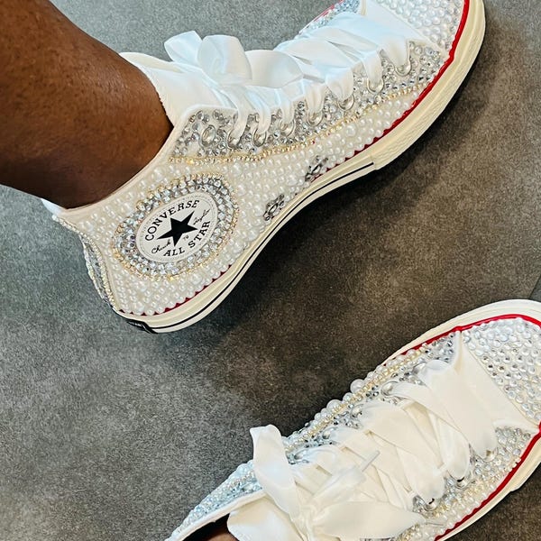 Custom Platform Vans -full Pearl Bling Vans Wedding Sneakers for Bride ...
